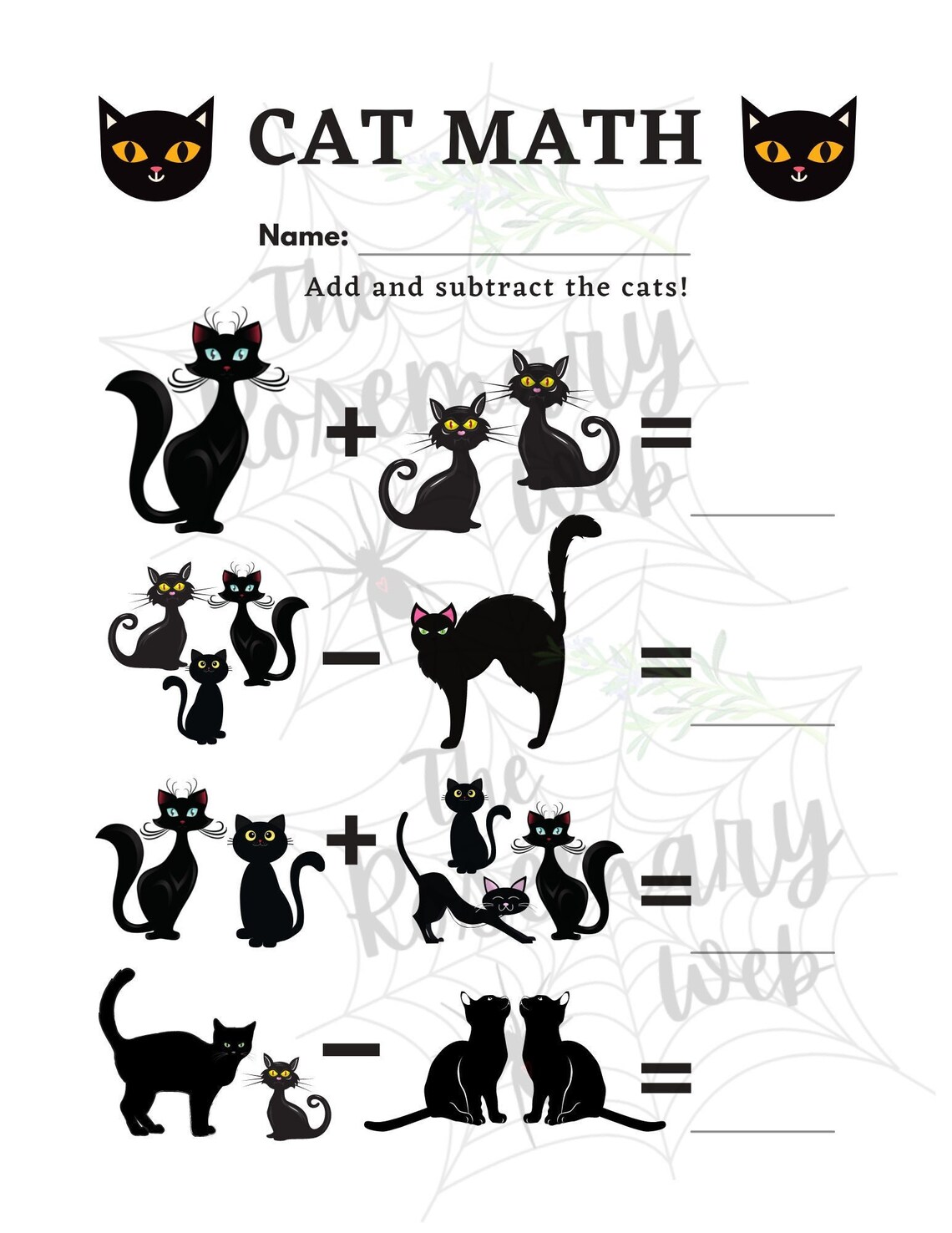 Cat Math Sheet for Kids - Etsy