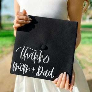 Thanks Mom + Dad Decal, Graduation Cap Decal DIY Decor, Personalized ...