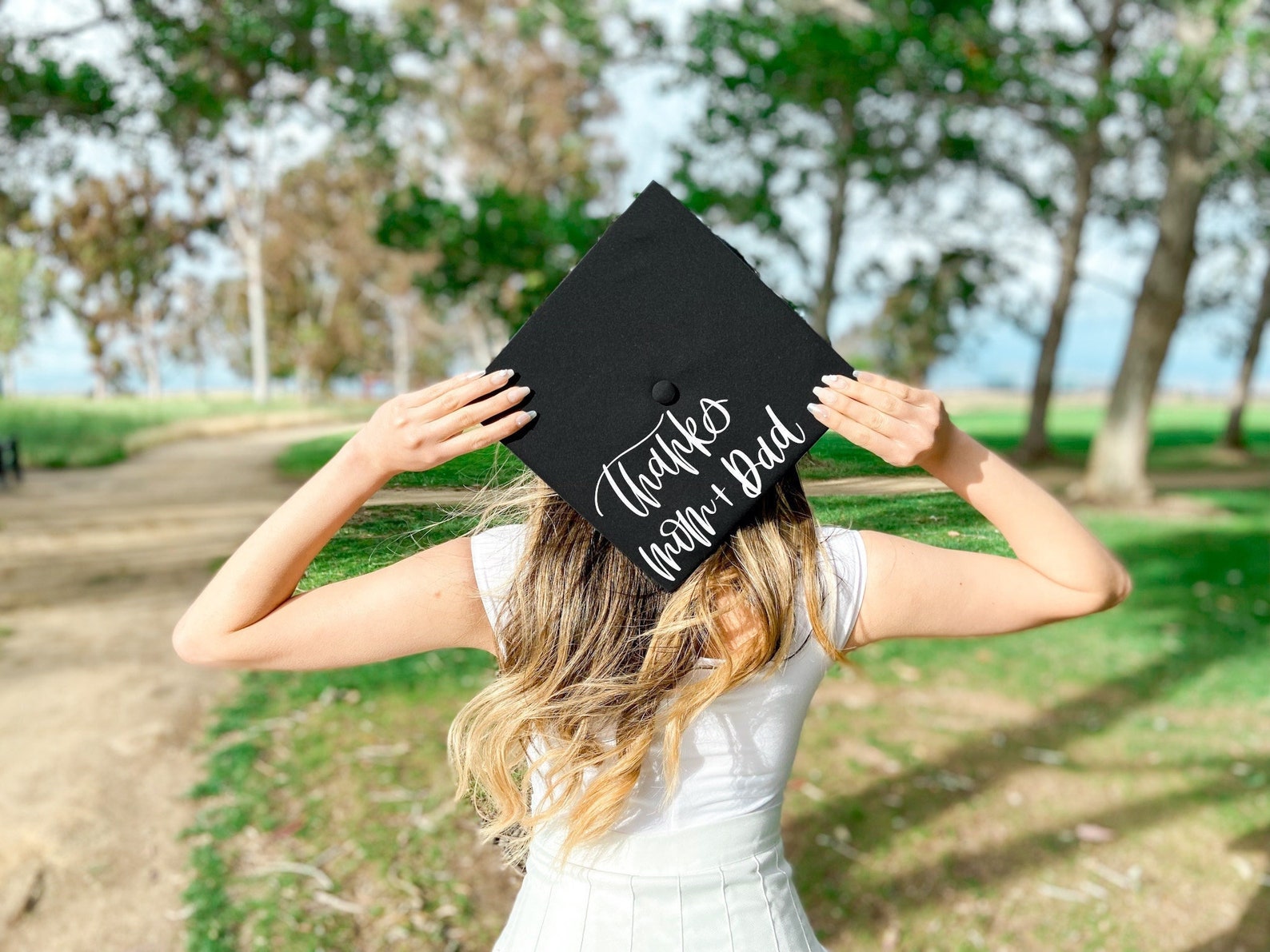 Thanks Mom + Dad Decal, Graduation Cap Decal DIY Decor, Personalized ...