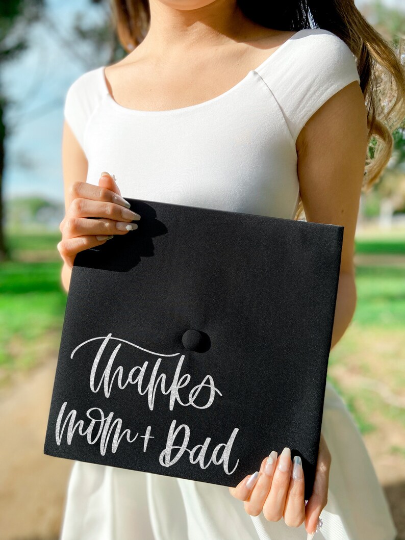 Thanks Mom Dad Decal Graduation Cap Decal DIY Decor - Etsy