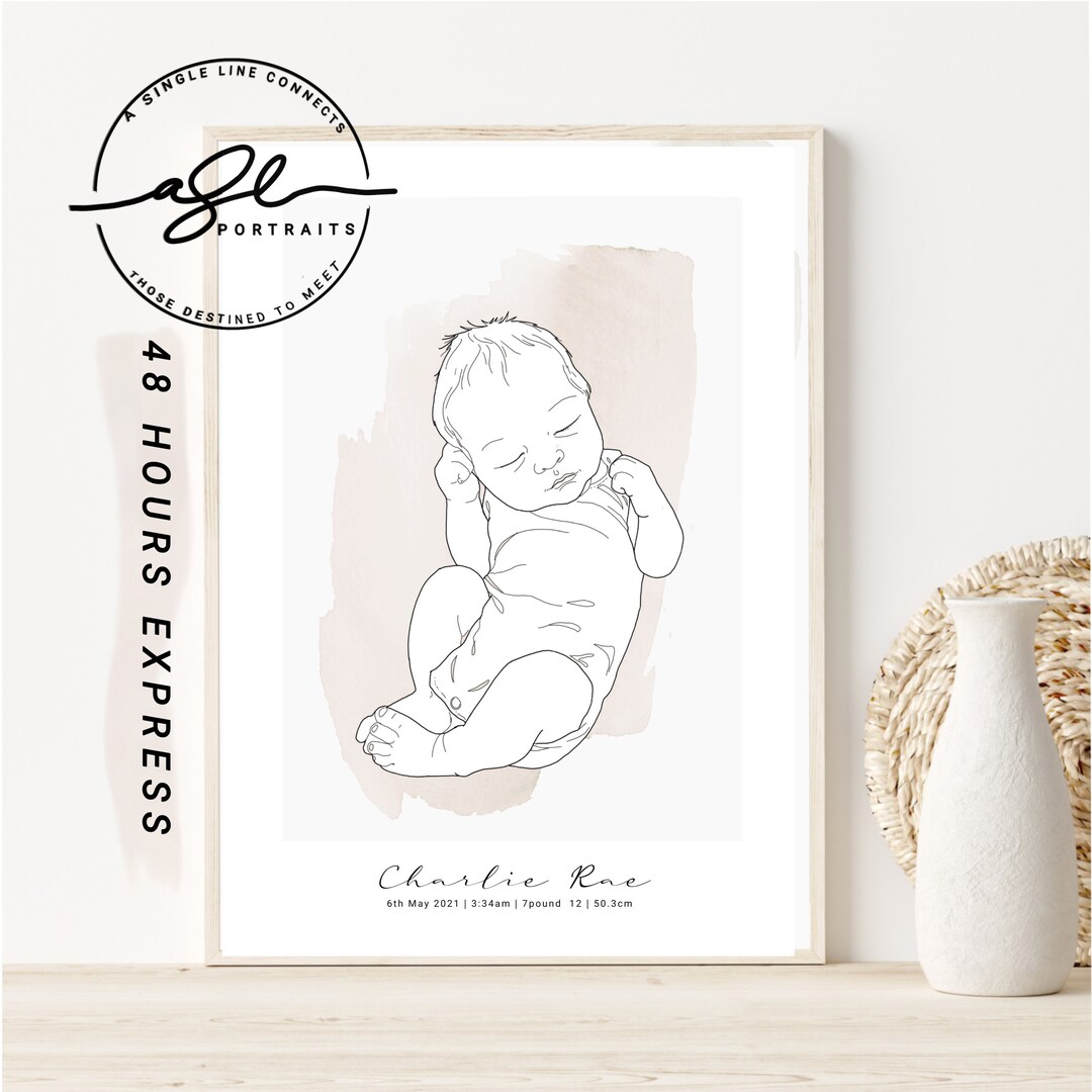 DIGITAL ILLUSTRATION PORTRAIT a Baby Birth Portrait Personalised ...
