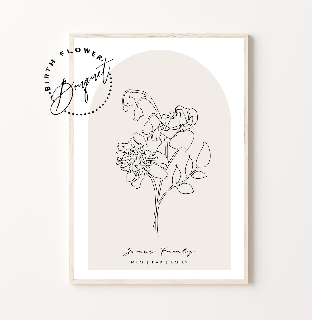 CUSTOM BIRTH FLOWER Bouquet | Digital Birth Month Flower Line Art ...