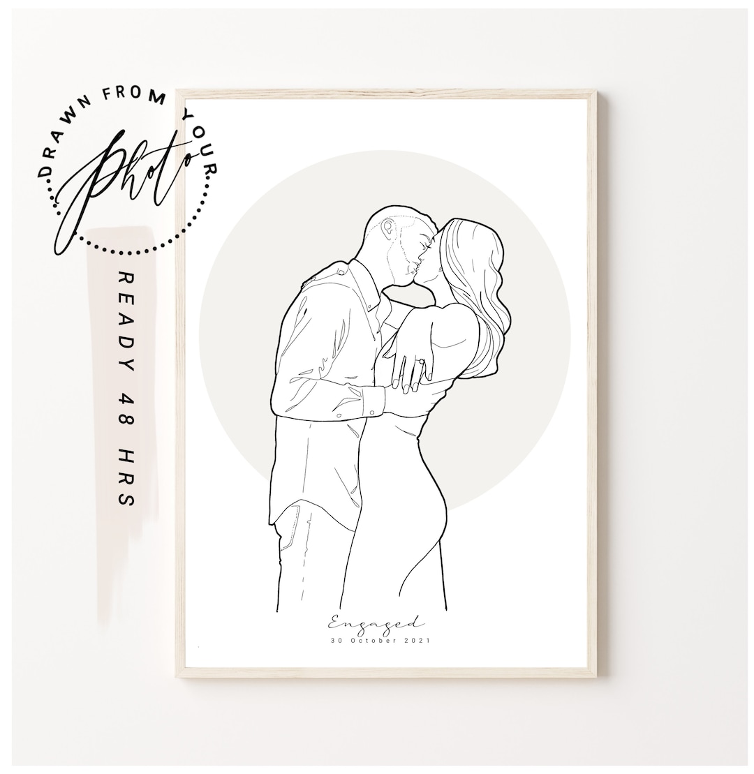 CUSTOM LINE DRAWING _ Engagement Portrait Drawing From Photo _ Digital ...