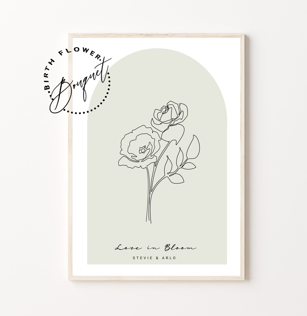 CUSTOM BIRTH FLOWER Bouquet Digital Birth Month Flower Line Art ...