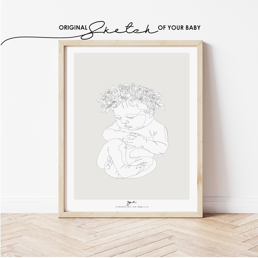 BABY PORTRAIT + A4 Print -life Size Custom Illustration of Your Newborn ...