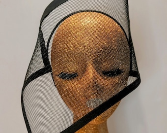 Face Fascinator in Black With Chenille Dots by Tossed Hat, Satin ...