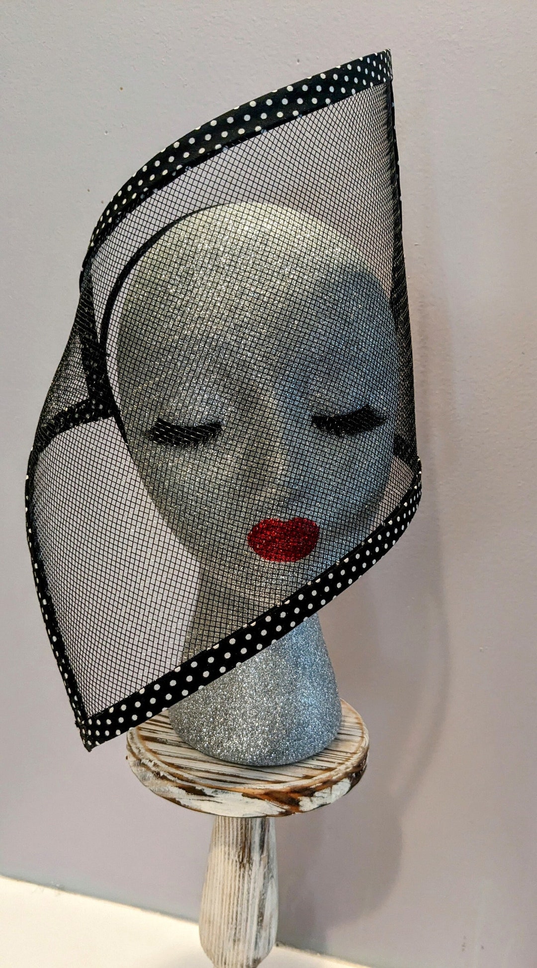 Polka Dot Trim Face Fascinator: Black Satin Headband Veil - Etsy