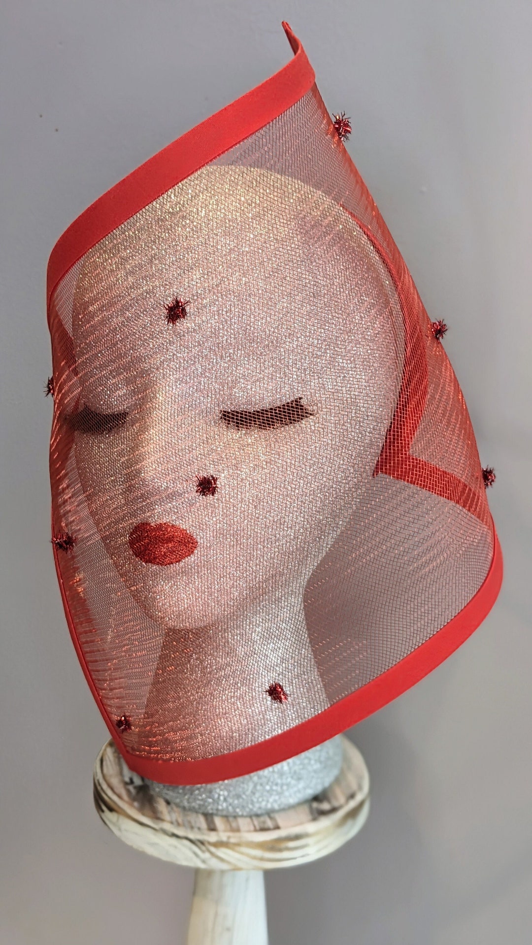 Red Dotted Face Fascinator: Bridal Birdcage Veil, Cocktail Hat - Etsy