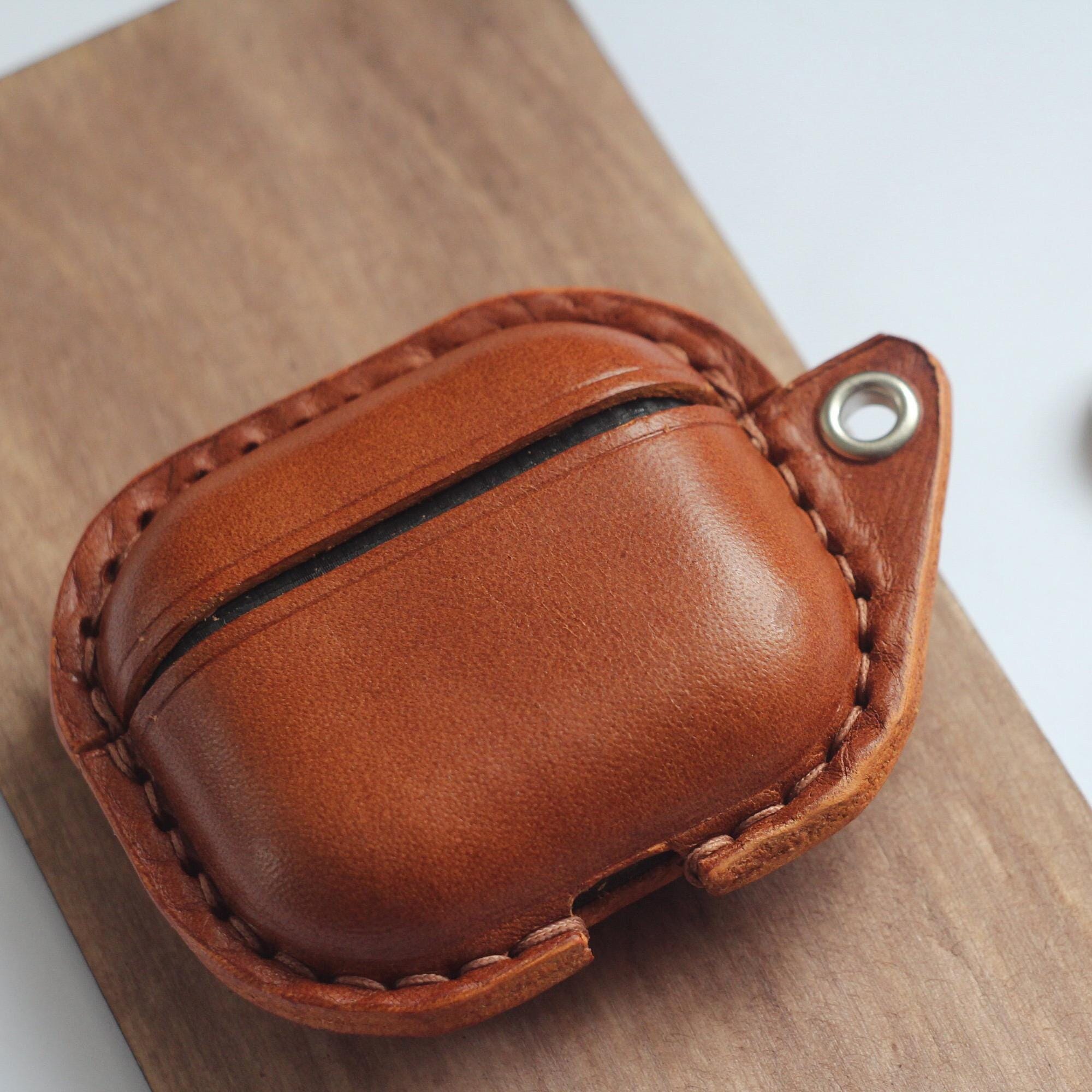 Leather Airpods Case: Brown Monogrammed AirPod Cover With Strap ...