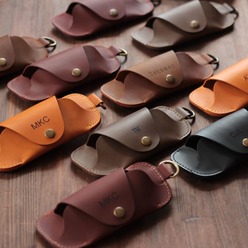 Slim Leather Glasses Case: Pesonalized Keychain Sunglasses Pouch ...