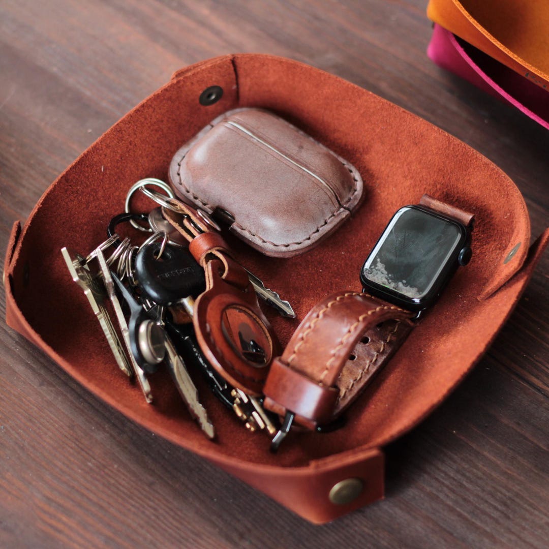Leather Tray for Keys Catchall Storage Holder Personalized Leather Tray ...