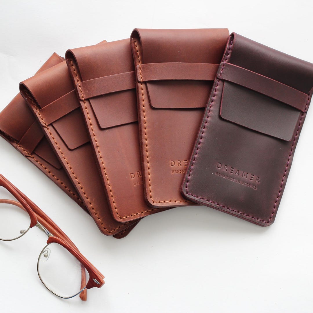 Leather Glasses Case Brown Slim Sunglasses Pouch Leather Eyeglasses ...