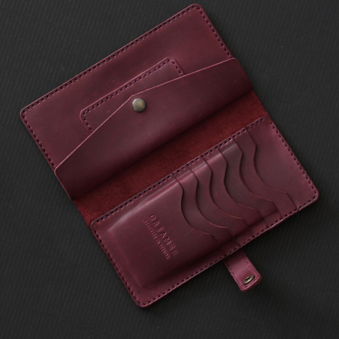 Wallet Woman Leather Long Bifold Slim Minimalist Red Moneyclip Gift for ...
