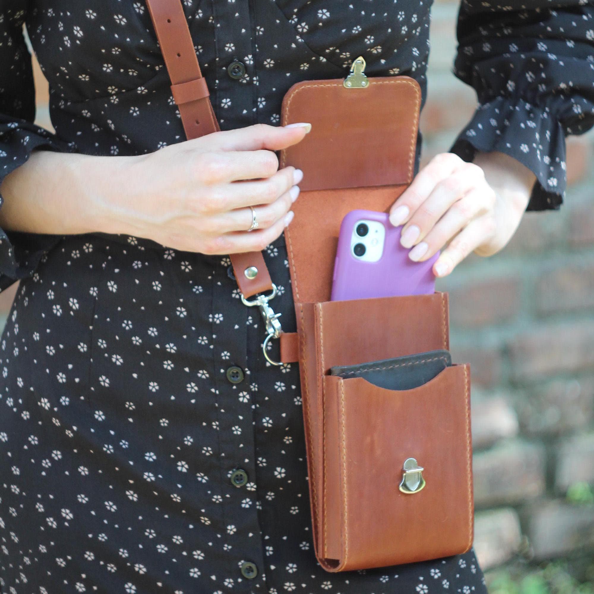 Leather Cell Phone Crossbody Bag: Minimalist Brown Fanny Pack ...