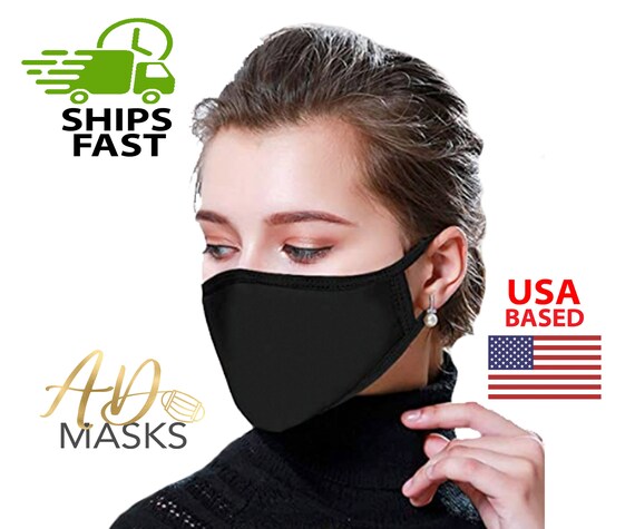 BLACK Washable Cotton Poly Face Mask Lightweight Comfort | Etsy