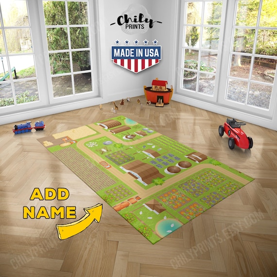 Personalized Kids Play Mat With Green Farm Roads and Fields - Etsy