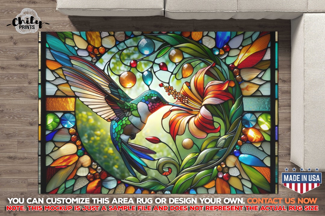 Artistic Rug Stained Glass Dreams: Hummingbird Rug Non-skid Home Carpet ...