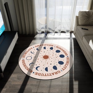 Phases of the Moon Round Rug, Celestial Stars and Sun Illustration Home ...