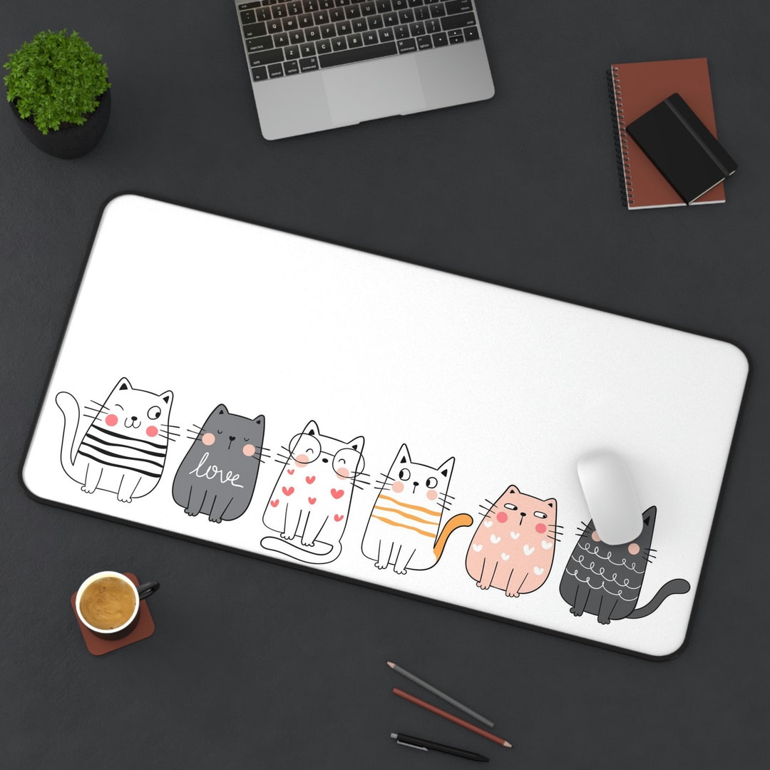 Cat Desk Mat in Doodle Cartoon Style Cute Desk Mat for Cat Mom or Cat ...