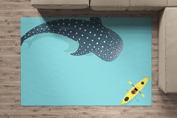 Kayak Whale Shark Design Area Rug Kayaking With Whale Shark | Etsy