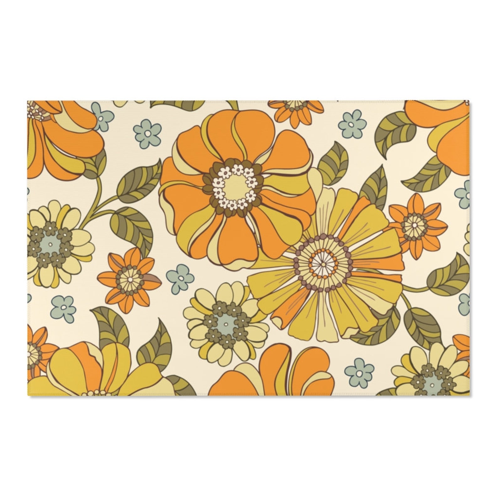 Floral 70s Style Area Rug Daisies Flower Carpet Retro 70s - Etsy