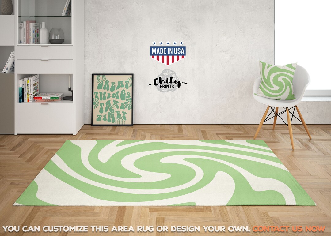 Retro Green Rug, Abstract Green 70s Retro Rug, Cool Retro Swirl Groovy ...