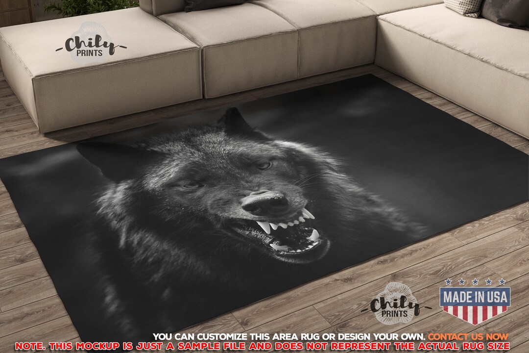 Dark Angry Wolf Rug, Wild Animal Area Rug for Living Room or Bedroom ...