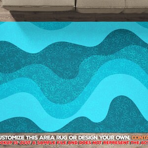 Teal Blue Wave Design Area Rug, Wavy Ripple Design Carpet, Clean Blue ...