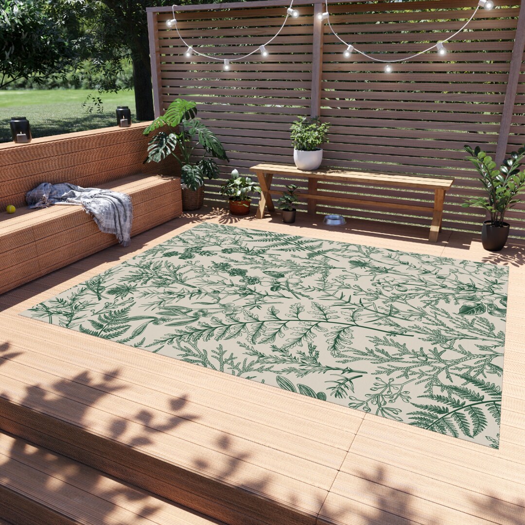 Vintage Style Botanical Fern Rug, And-drawn Pattern Plants and Berries ...