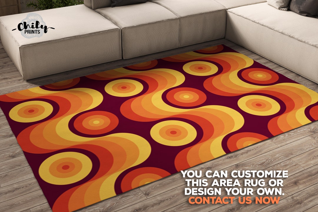 70's Area Rug, Retro Art Print Carpet Room Decor, 1970s Style Print ...