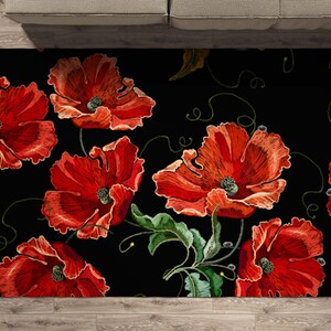 Red Poppies Flowers Area Rug, Renaissance Spring Style Carpet, Home ...