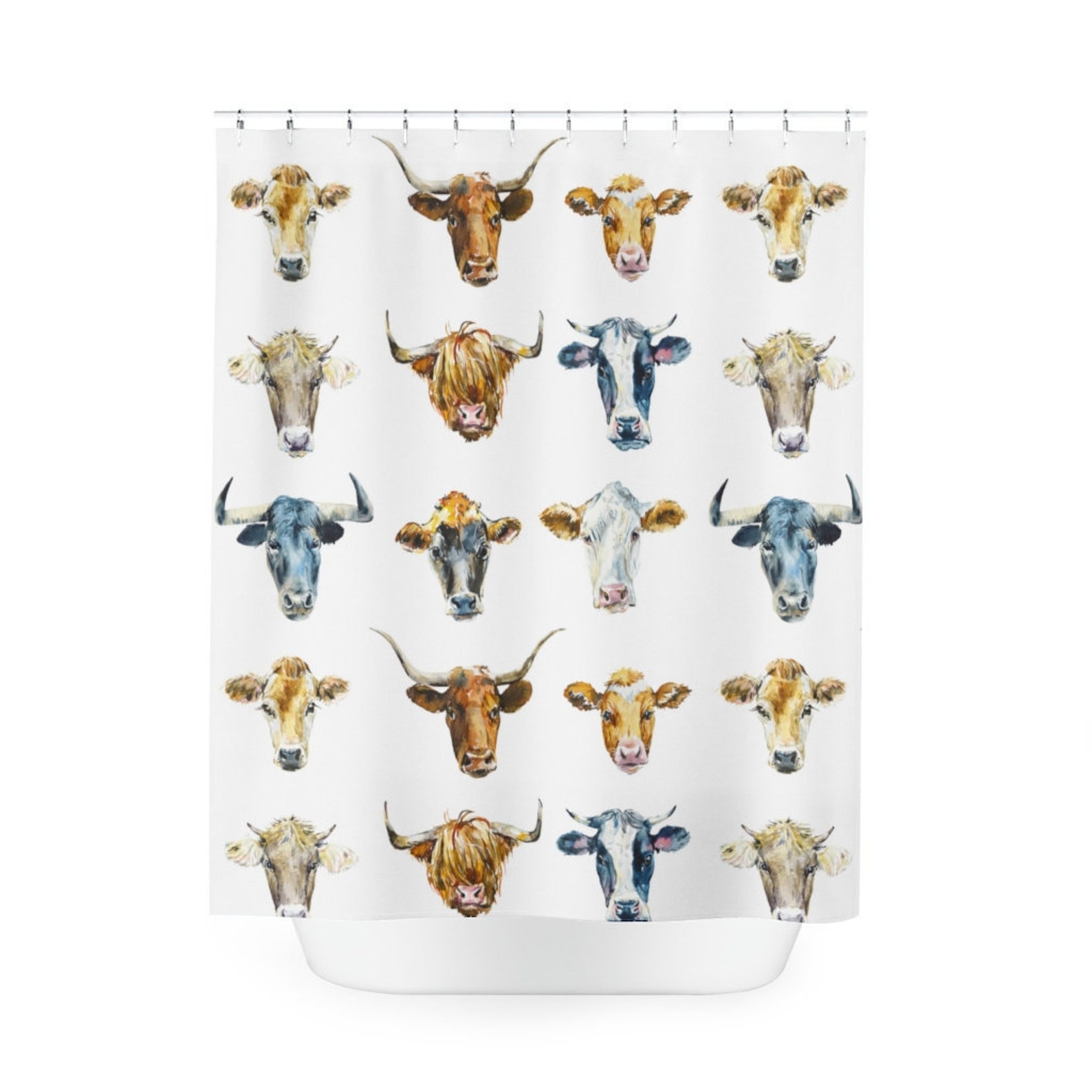 Cow Shower Curtain Watercolor Cow Head Hand Draw Style - Etsy