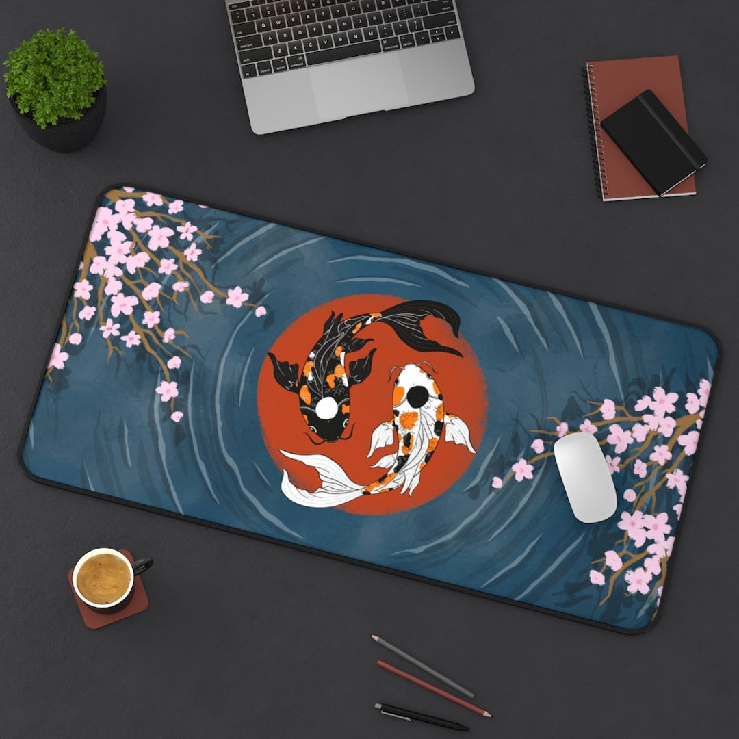 Cherry Blossom Sakura Desk Mat, Koi Fish, Oriental Yin Yang Custom ...