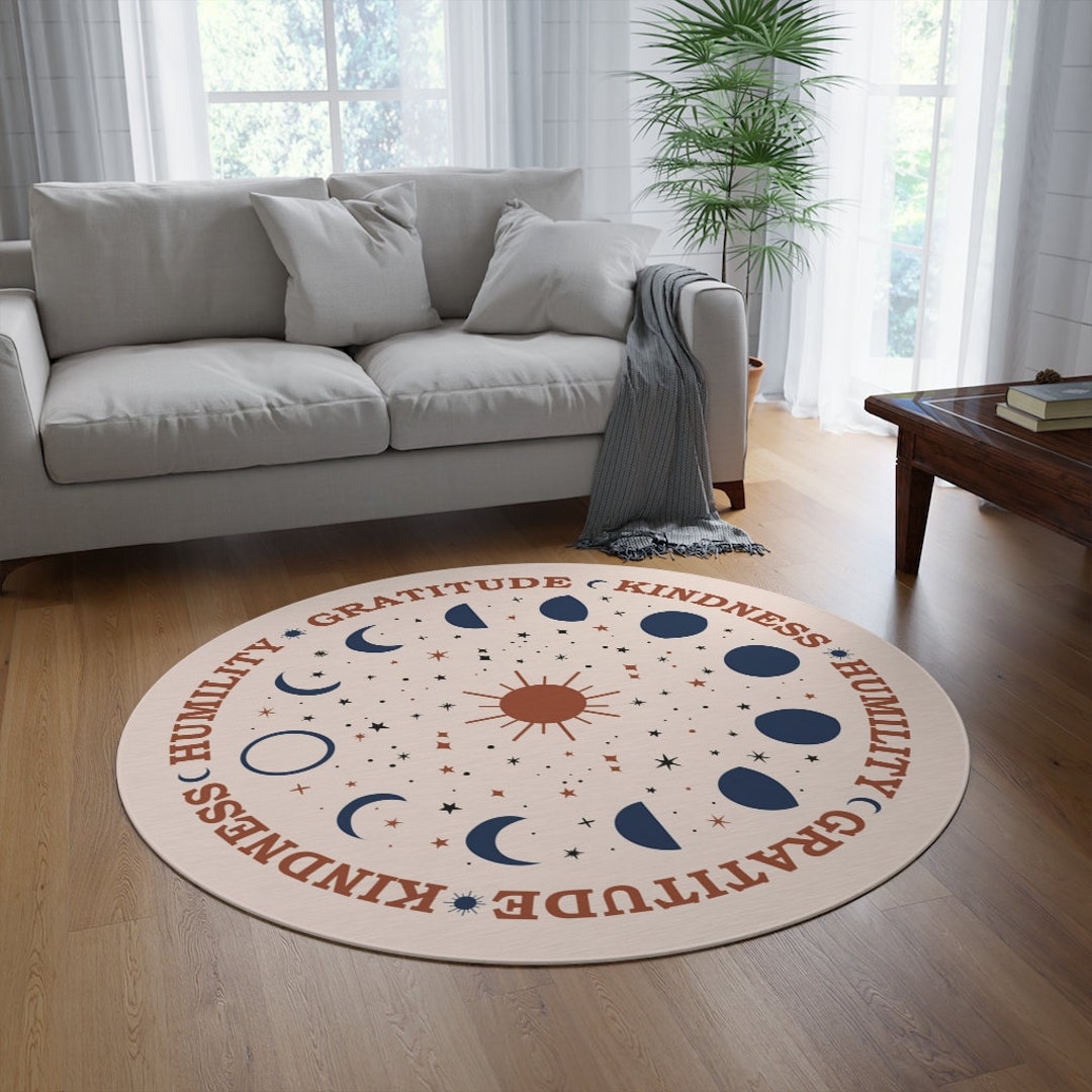 Phases of the Moon Round Rug, Celestial Stars and Sun Illustration Home ...