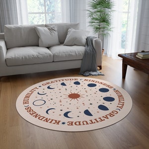 Phases of the Moon Round Rug, Celestial Stars and Sun Illustration Home ...