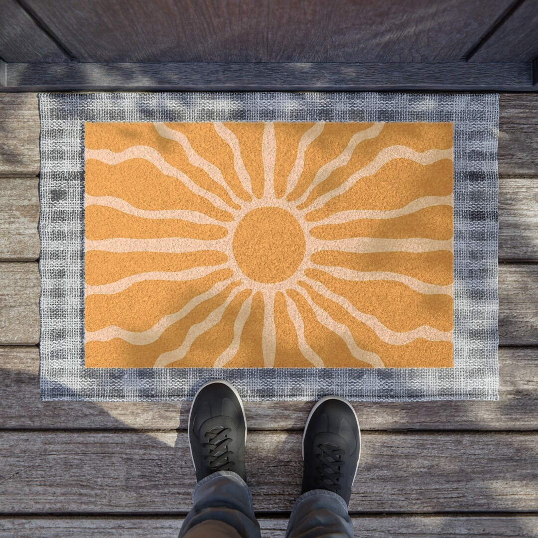 Retro Groovy Door Mat Trendy Sunburst Coir Mat 60s, 70s Style Welcome ...