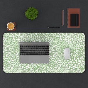 Sage Green Desk Mat, Floral Sage Green Desk Pad, Plants Lover Design ...