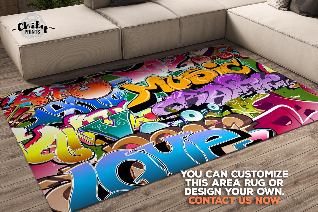 Hip Hop Graffiti Area Rug, Urban Art Rappers Room Decor, Home Decor ...