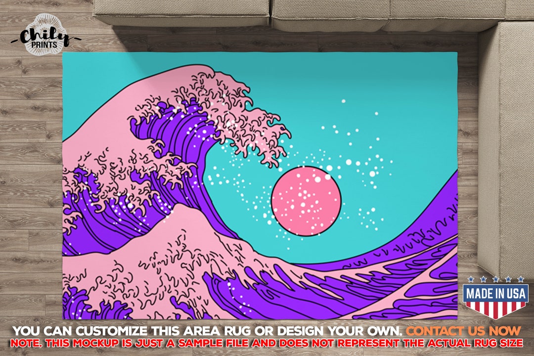Japanese the Ocean's Crest Leap Area Rug, Wave in Vaporwave Pop Art ...