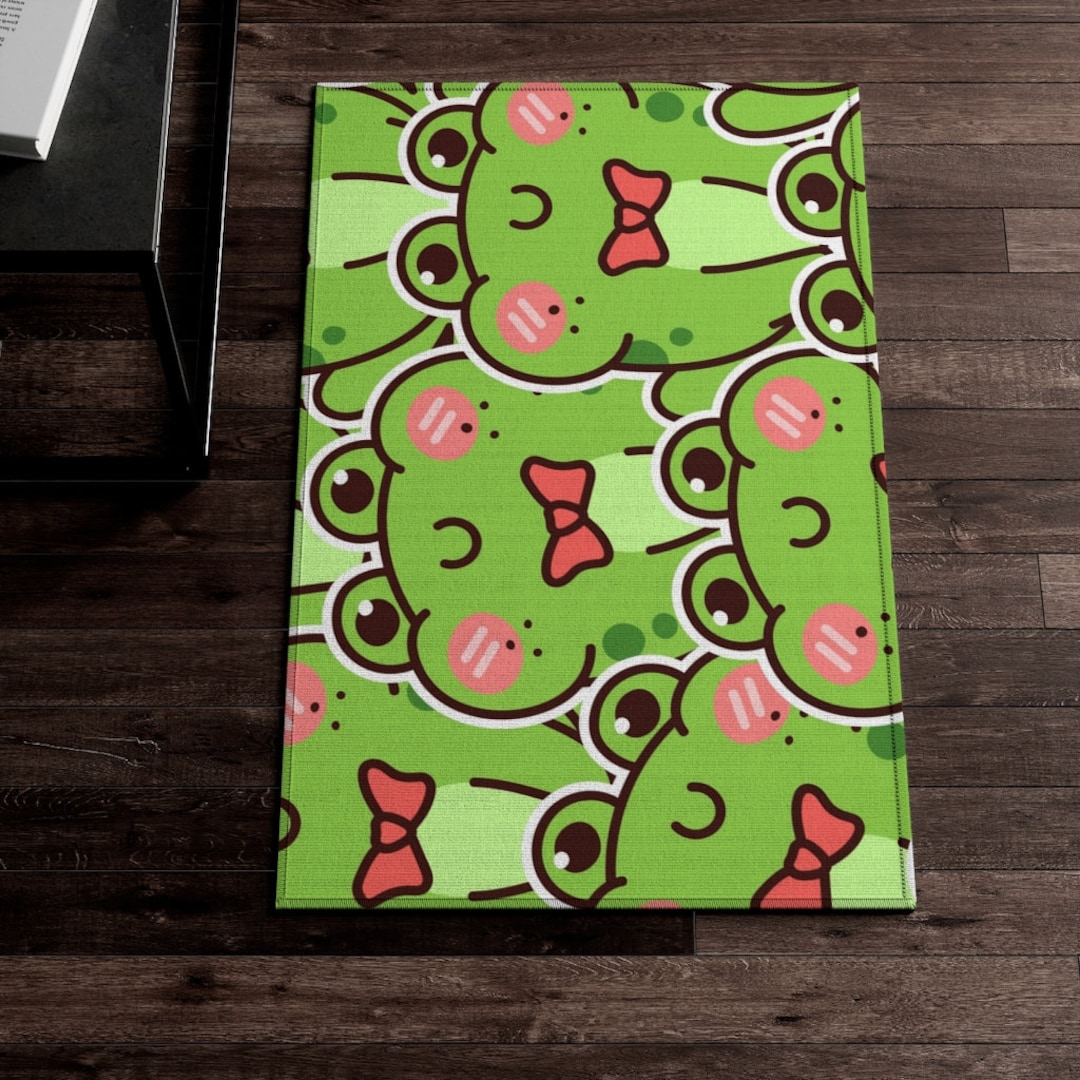 Cute Kawaii Frog Rug, Cute Green Frog Kawaii Style Print Area Rug, Frog ...