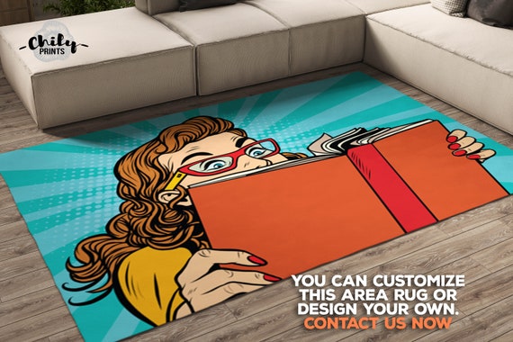 Home Library Design Area Rugs Pop Art Style Print Carpet - Etsy
