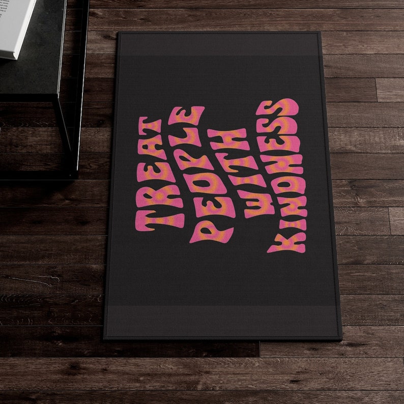 Treat People With Kindness Rug for Living Room Groovy Flowers | Etsy