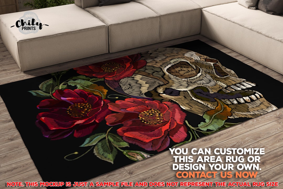 Gothic Art Area Rug Skull and Red Roses Flowers Design Print - Etsy