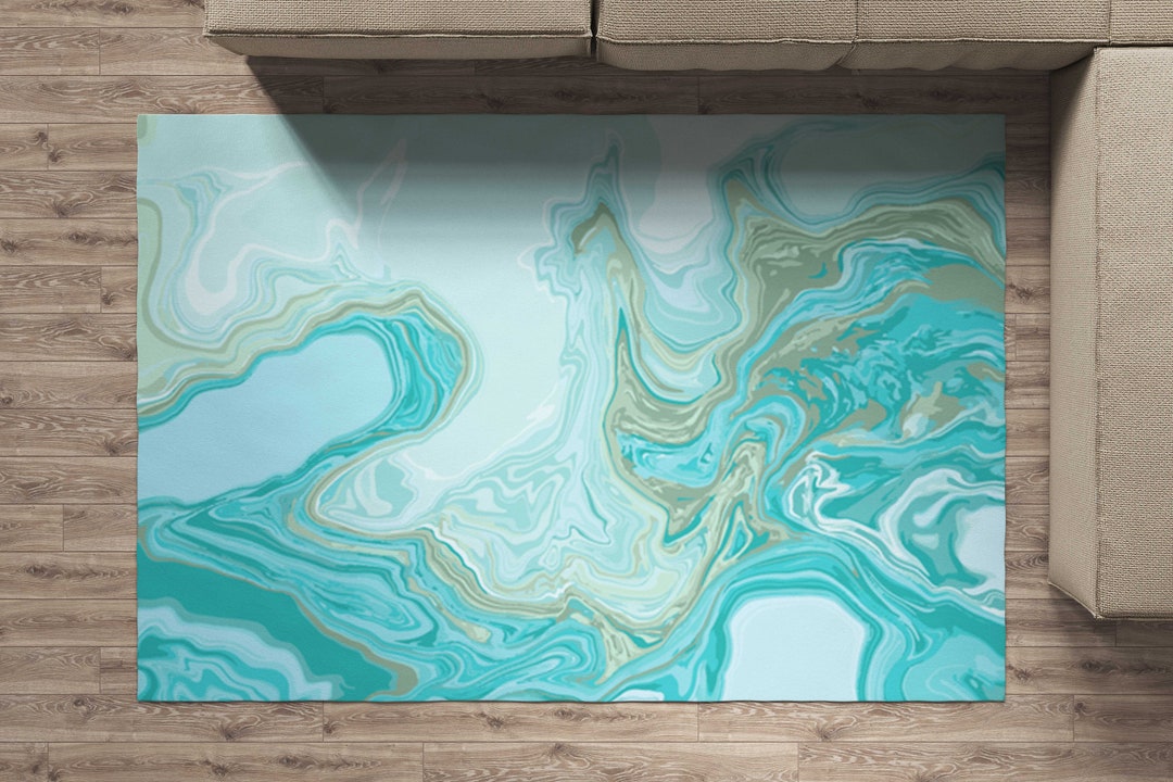 Marble and Gold Abstract Design Turquoise Area Rugs Marble and Gold ...