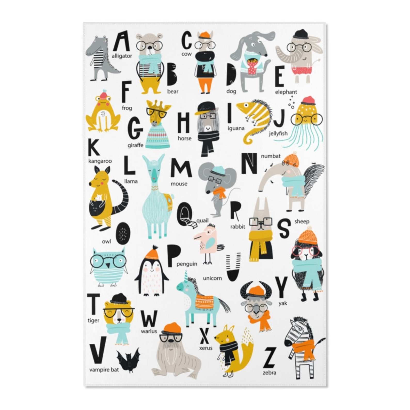 Zoo Alphabets Area Rug Kids Abc Alphabet Cartoon Carpet - Etsy
