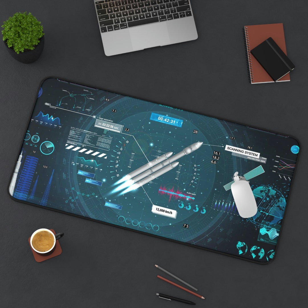 Keyboard Mat Desk Mat With Sci-fi 3D Elements HUD Rocket Launch Design ...