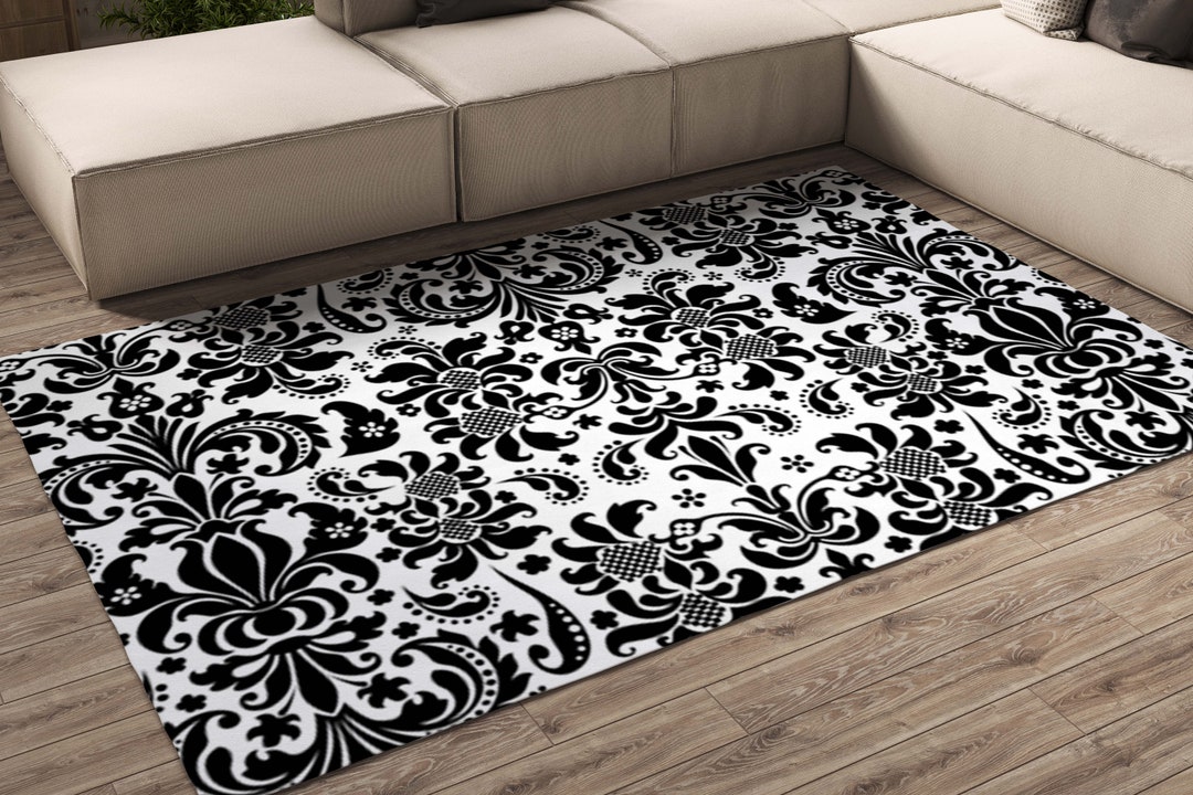 Damask Ornate Black and White Area Rug Vintage Style Ornate - Etsy
