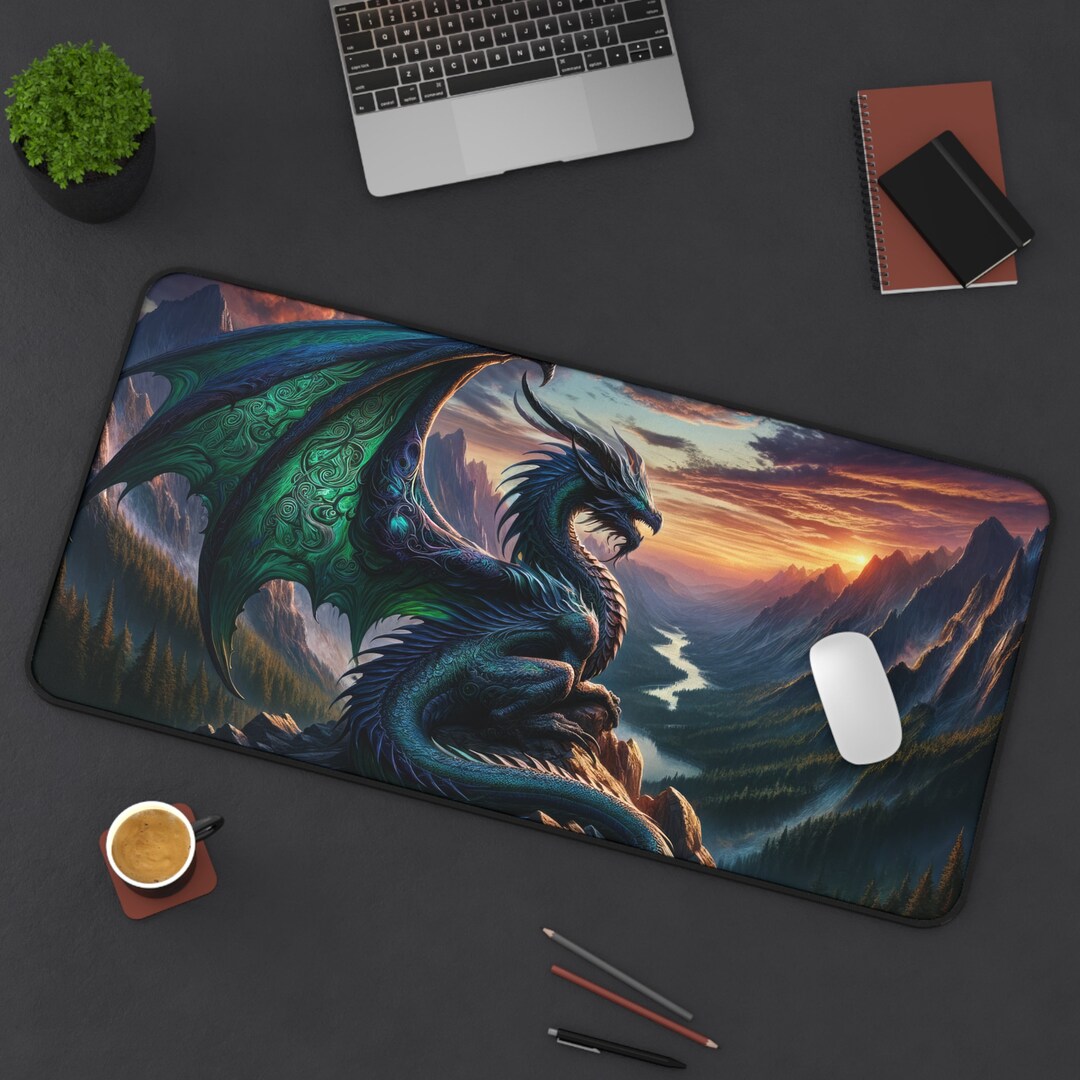 Table Decor Protector Dragon Desk Mat With Nature Mountains Design ...