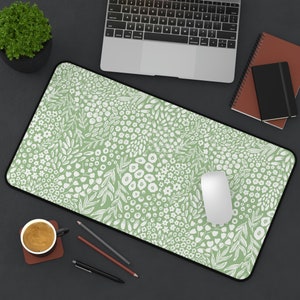 Sage Green Desk Mat, Floral Sage Green Desk Pad, Plants Lover Design ...