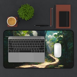 Dark Green Desk Mat With Magical Atmosphere Tropical Jungle Design ...